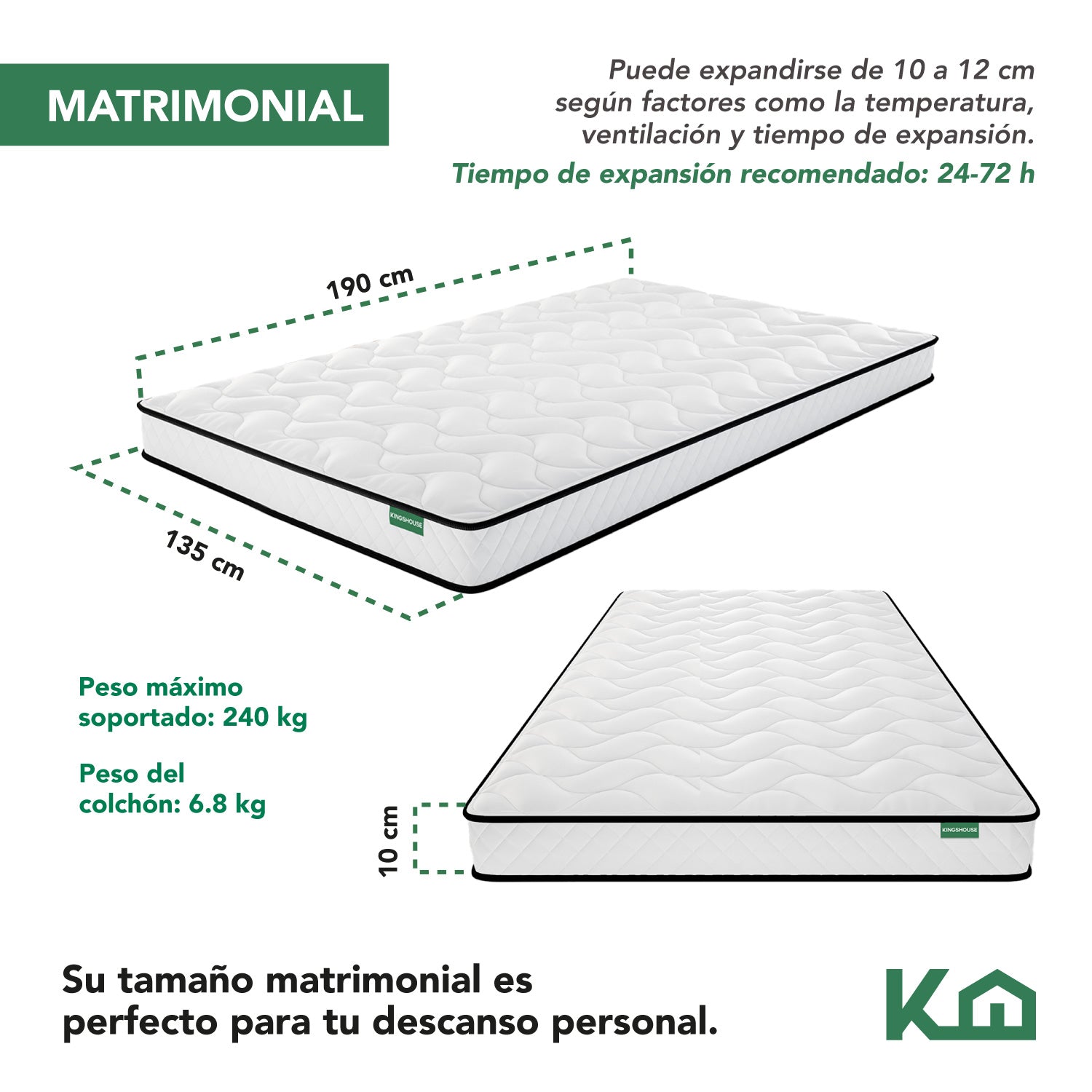 Colchón Colchoneta Matrimonial En Caja Espuma Memory Foam Somos Reyes